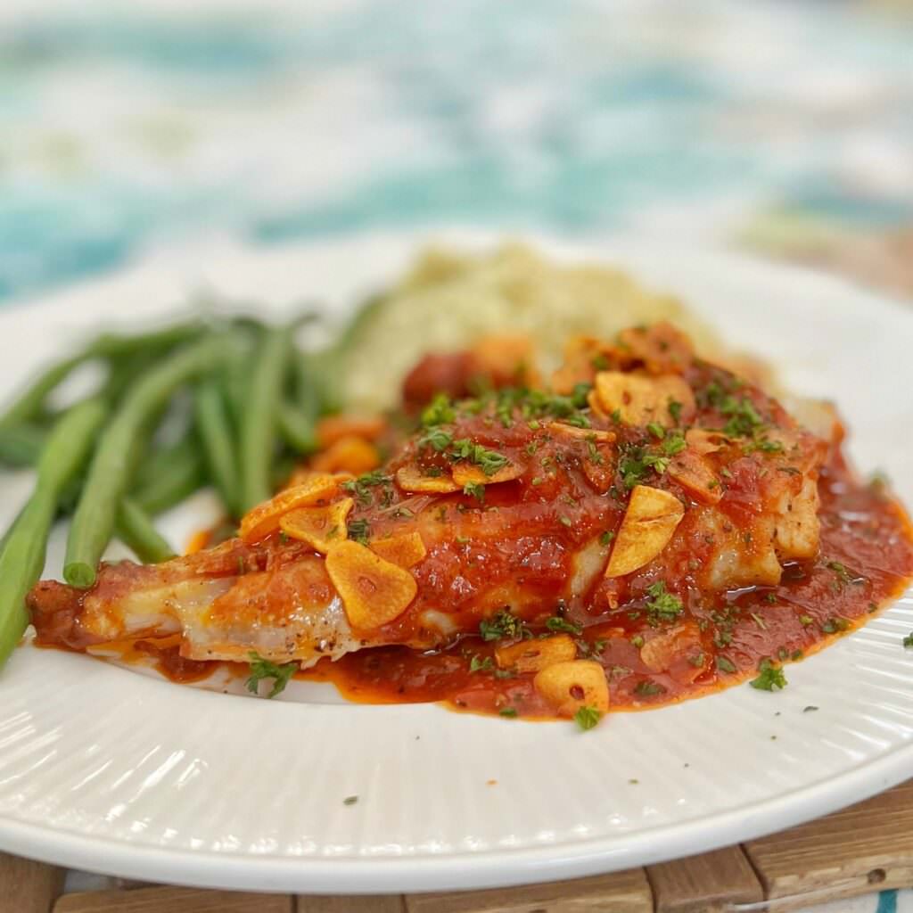 Monkfish with Garlicky Tomato Sauce - Mother City Fish